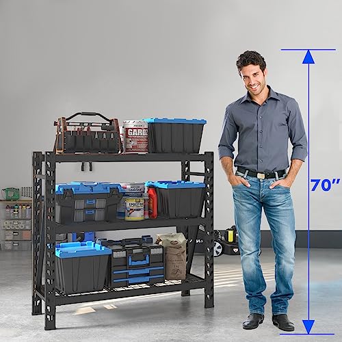 FLEXIMOUNTS Garage Shelving, 3-Tier Adjustable Shelf, 4650 lbs Weight Capacity Storage Rack, 2 x 4 ft, Heavy Duty Industrial Metal Shelving