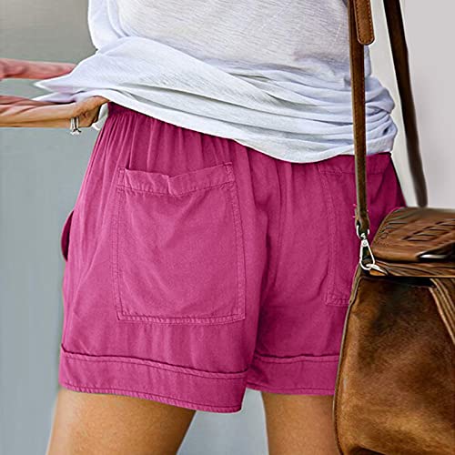 Amikadom @-399 Hot Pink Teen Girl Tie Knot Paperbag Elastic Waist Basic Shorts Oversized Pants Shorts Lounge Summer Fall 2023 Clothing SX M