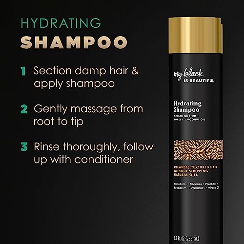 My Black is Beautiful Hydrating Shampoo, Sulfate Free, for Curly and Coily Hair with Coconut Oil, Honey and Turmeric, 9.6 Fl Oz