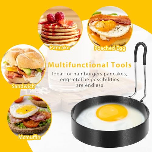 Dimeho Egg Rings for Frying Eggs Nonstick Stainless Steel Fried Egg Ring Griddle Pancake Shapers Round Egg Cooking Rings Mold Shaper for English Muffins Breakfast Omelette Sandwich(4Pcs