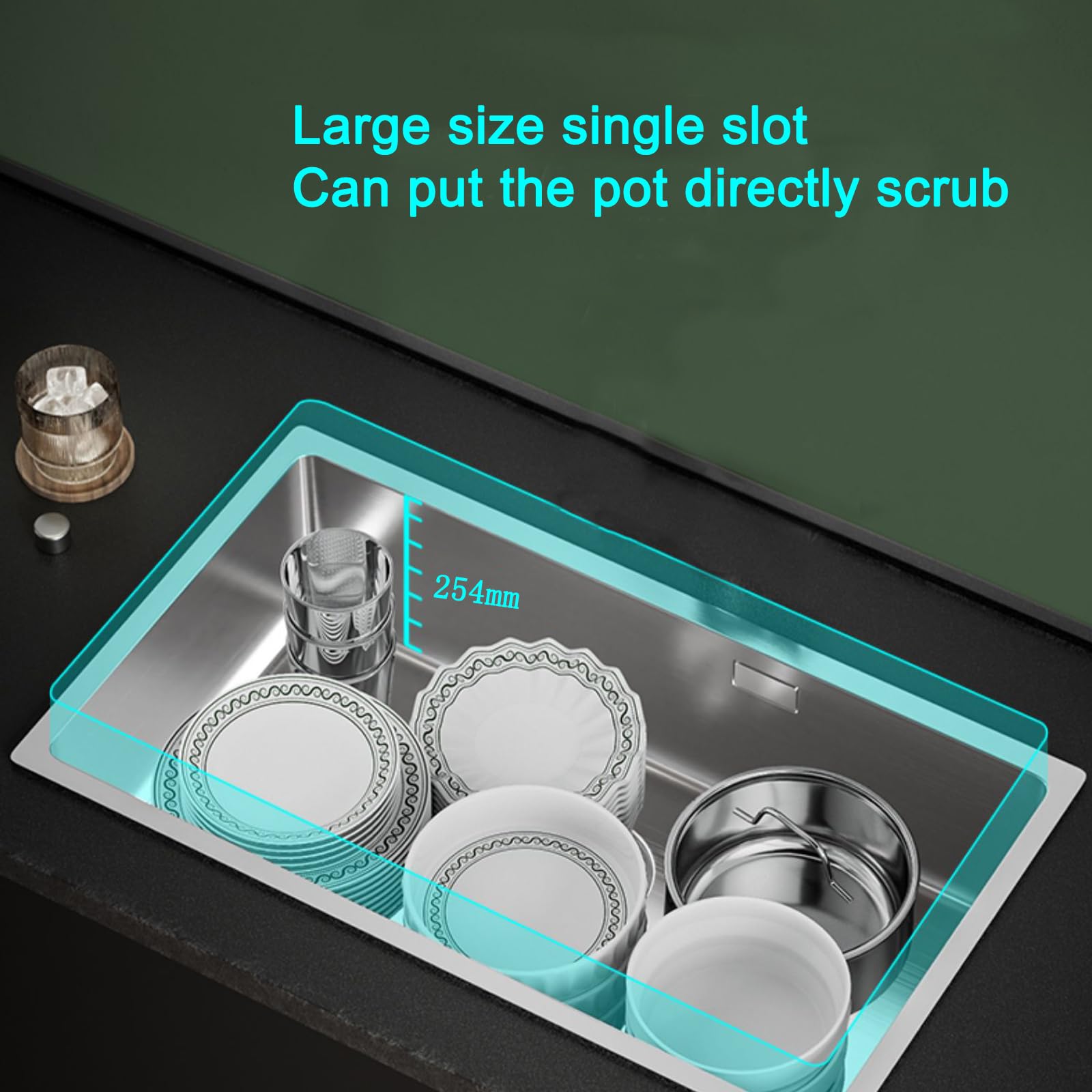 30in Drop-in Kitchen Sink Undermount Countertop Stainless Steel Single Bowl Kitchen Sinks with Bottom Grid and Basket Strainer Drain High-End Handmade Bar Sink