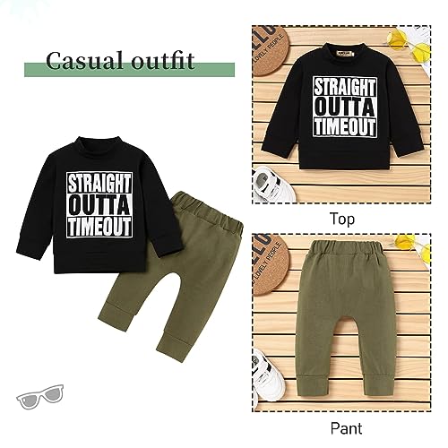 Toddler Baby Boy Clothes Long Sleeve Funny Letter Sweatshirt Top + Camouflage Pants Outfit Set (A-Black, 3-4T)