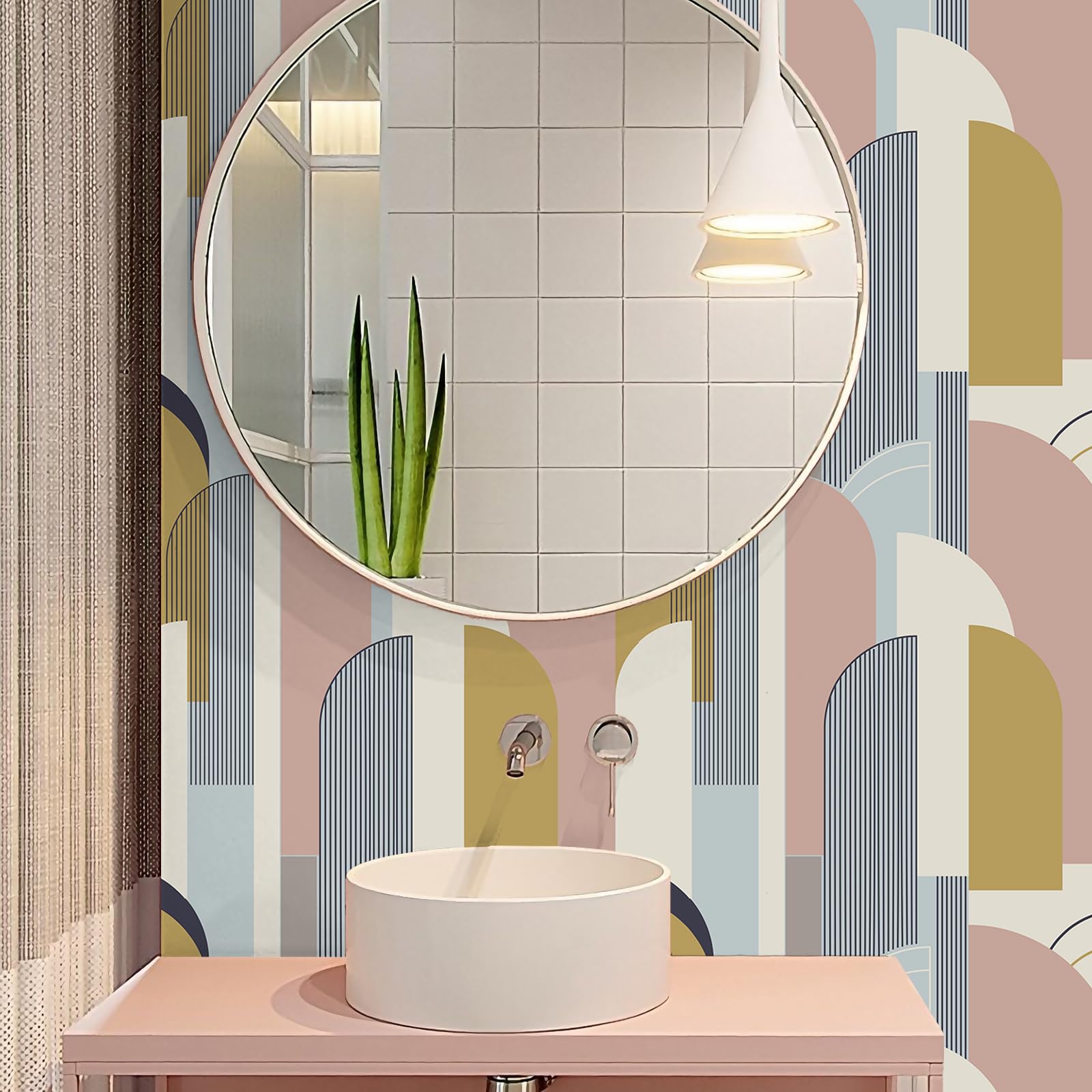 VEELIKE 17.7''x354'' Abstract Arches Geometric Wallpaper Peel and Stick Boho Geometric Contact Paper for Accent Walls Removable Modern Wallpaper Self Adhesive Art Wall Mural for Bedroom Bathroom