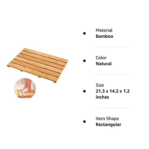 Bath Mat for Luxury Shower - Non-Slip Bamboo Sturdy Water Proof Bathroom Carpet for Indoor or Outdoor Use
