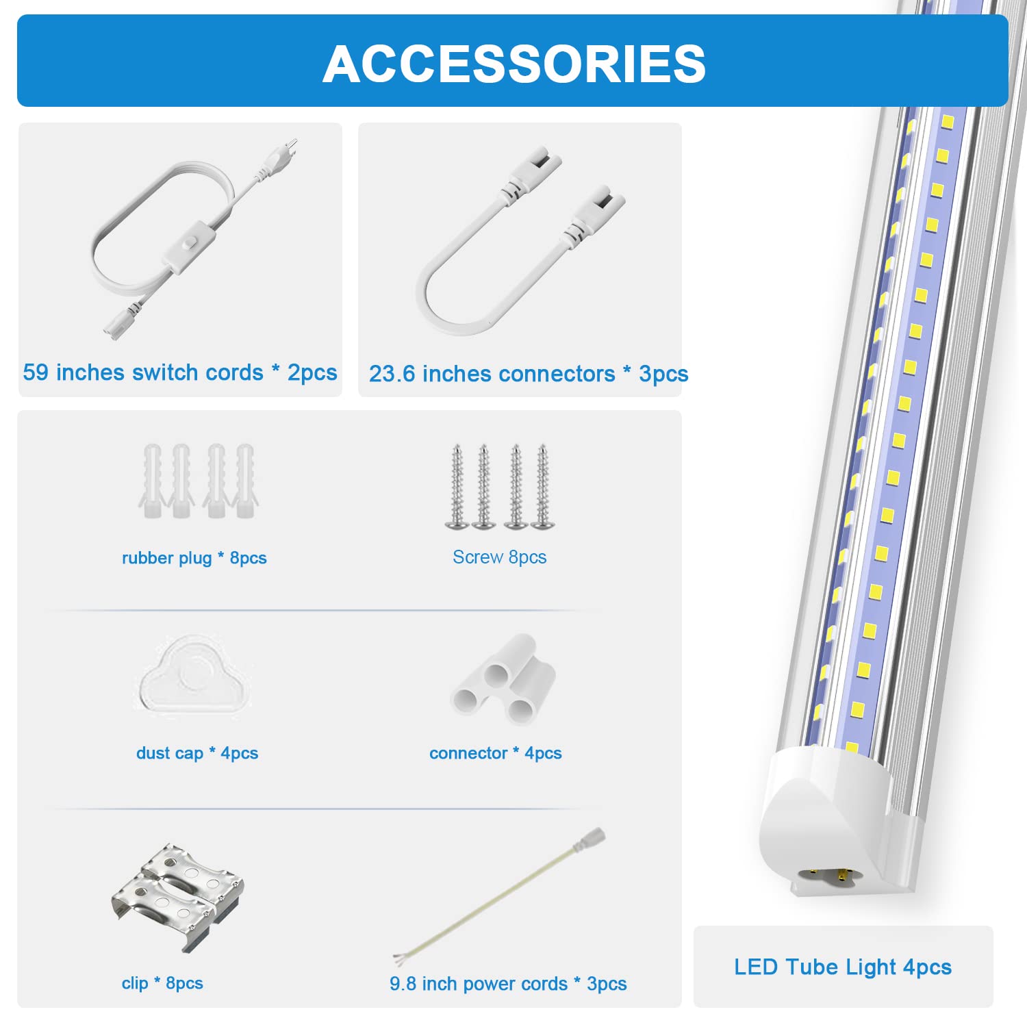 3FT LED Shop Light Fixture, 22W 2200LM 6000K, Cool White, V Shape, Hight Output, Linkable Shop Lights, T8 LED Tube Lights, Clear Cover, Plug and Play, for Garage Warehouse Workshop Basement (4-pack)