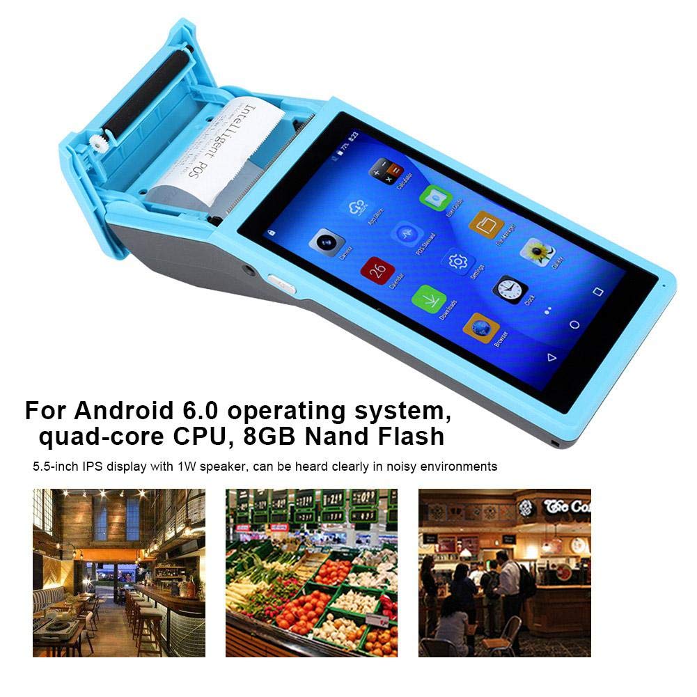 Android POS Terminal Receipt Printer,Handheld Receipt Printers with 5.5- inch Touch Screen support 3G, WIFI, BT3.0 / 4.0 for iBeacon,Quad Core CPU Portable Receipt Print Built-in All-in-One(blue)