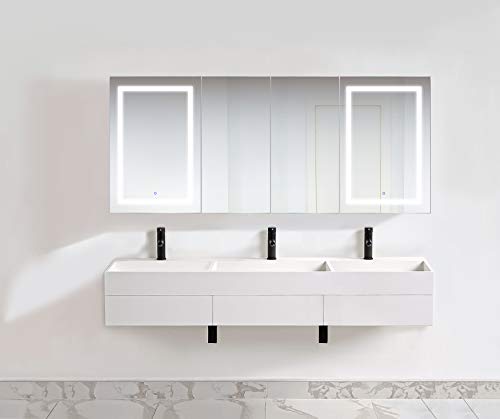Krugg LED Medicine Cabinet 84 Inch X 36 Inch | Recessed or Surface Mount Mirror Cabinet w/Dimmer & Defogger + 3X Makeup Mirror Inside & Outlet + USB