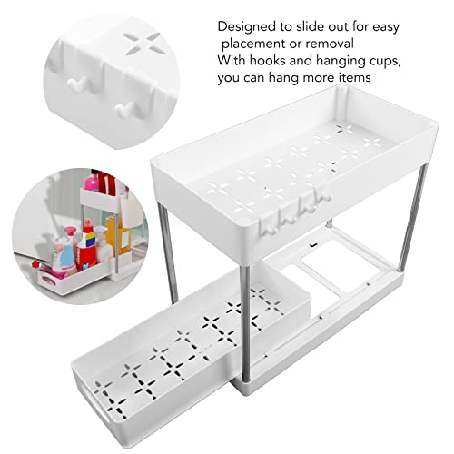 ASHATA Under Sink, Sliding Cabinet Basket, 2 Tier Storage Under Cabinet Bathroom Under Sink Organizers, for Cabinet Sliding Drawers Countertop Pantry Kitchen (White)