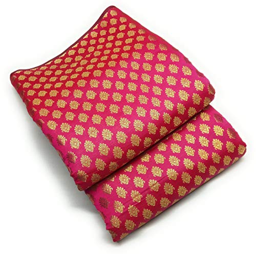 Banarasi Brocade Poly Silk Unstitched Running Fabric/Cloth/Dress Material with Golden Jacquard Work by The Yards (Pink x Golden, 6 Yard)