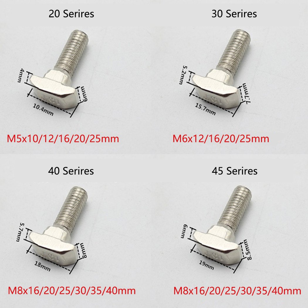 T Bolt Set Screw Bolt Fastener Tool for T-Slotted Aluminum Extrusion Nickel Plated Carbon Steel 40 Series M8X35mm 30PCS