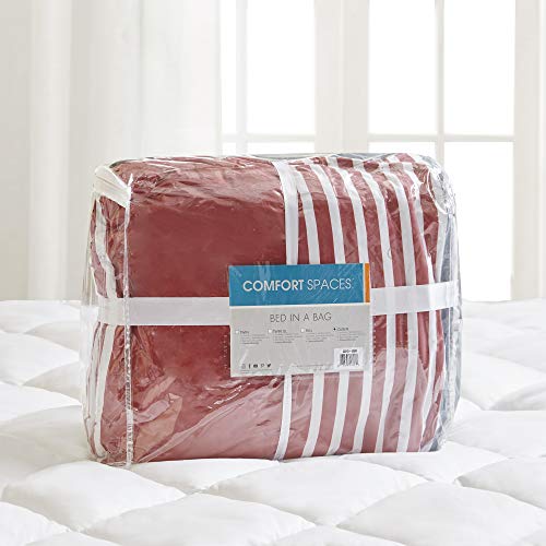 Comfort Spaces Full Comforter Sets with Sheets - Bed in a Bag 9 Pieces Teen Bedding Sets Full, Red and Grey Stripes Bedding Full, College Full Bed Set with 2 Side Pockets Bedroom Organizer