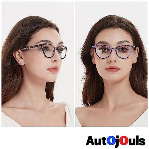 Autojouls 5-Pack Women's Blue Light Blocking Reading Glasses, Lightweight Spring Hinge Readers Comfortable Wearing (5 Mix 1.5 x)