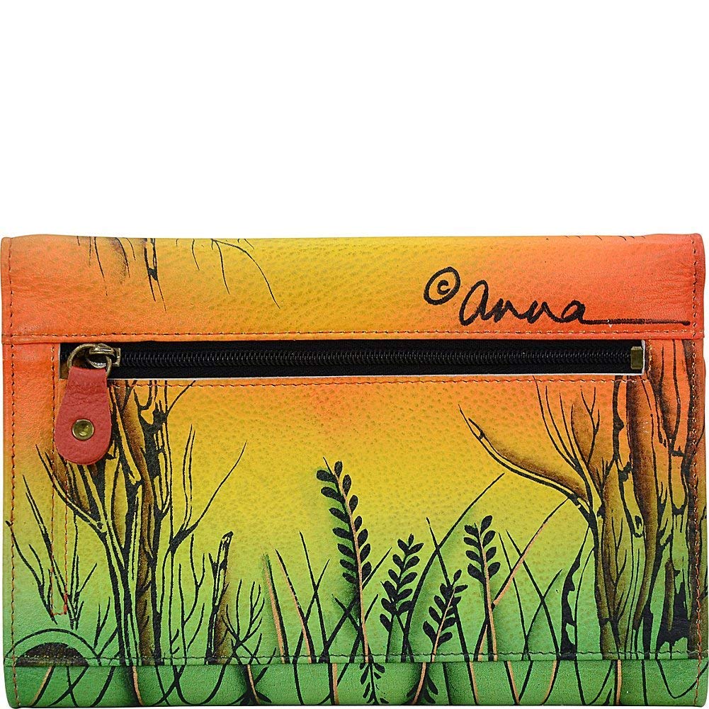 Anna by Anuschka Women's Geniune Leather Hand Painted Large Three Fold Checkbook Clutch Wallet - Floral Paradise Tan