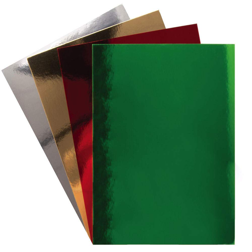 Baker Ross AX300 Christmas Metallic A4 Card - Pack of 20, Creative Art Supplies for Kids, Seasonal Crafts and Decorations
