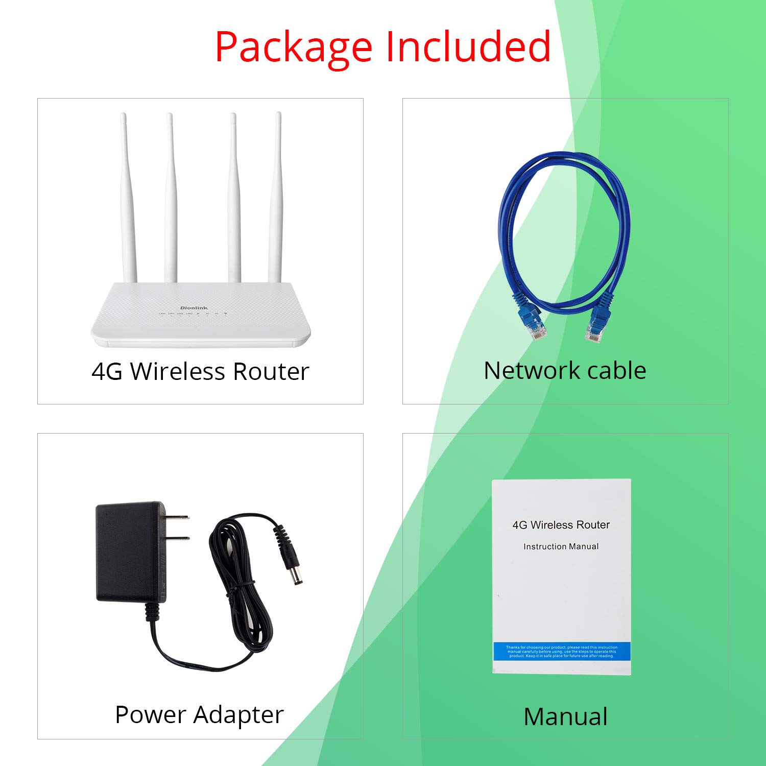 Dionlink 4G LTE CPE Unlocked 4G Wireless WiFi Router with SIM Card Slot-300Mbps WiFi Hotspot Router,Support T-Mobile and ATT (4 Antenna)