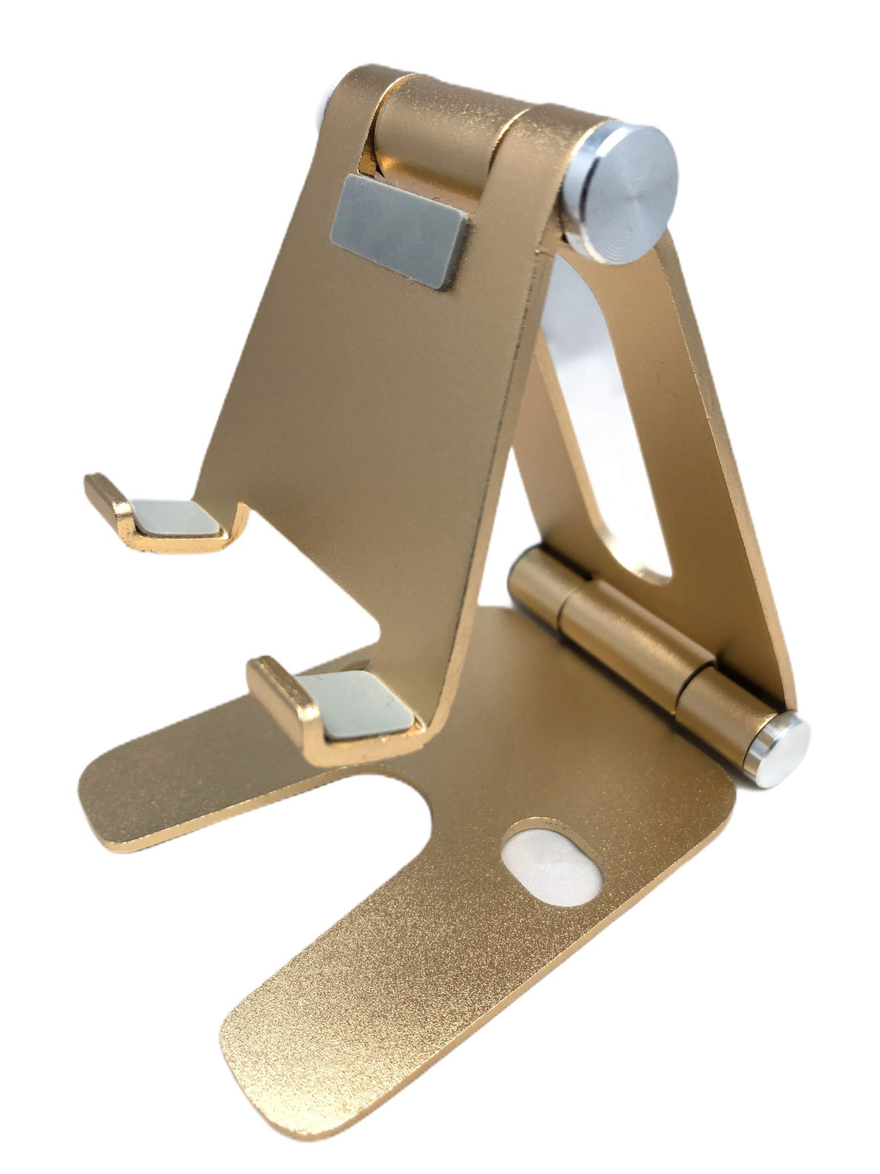 Pokanic Cell Phone Tablet Fully Foldable Stand Dock Holder Cradle Mount Organizer Charger Station Table Desk Bed Office School Kitchen Travel Portable Adjustable Multi-Angle Aluminum (Gold)