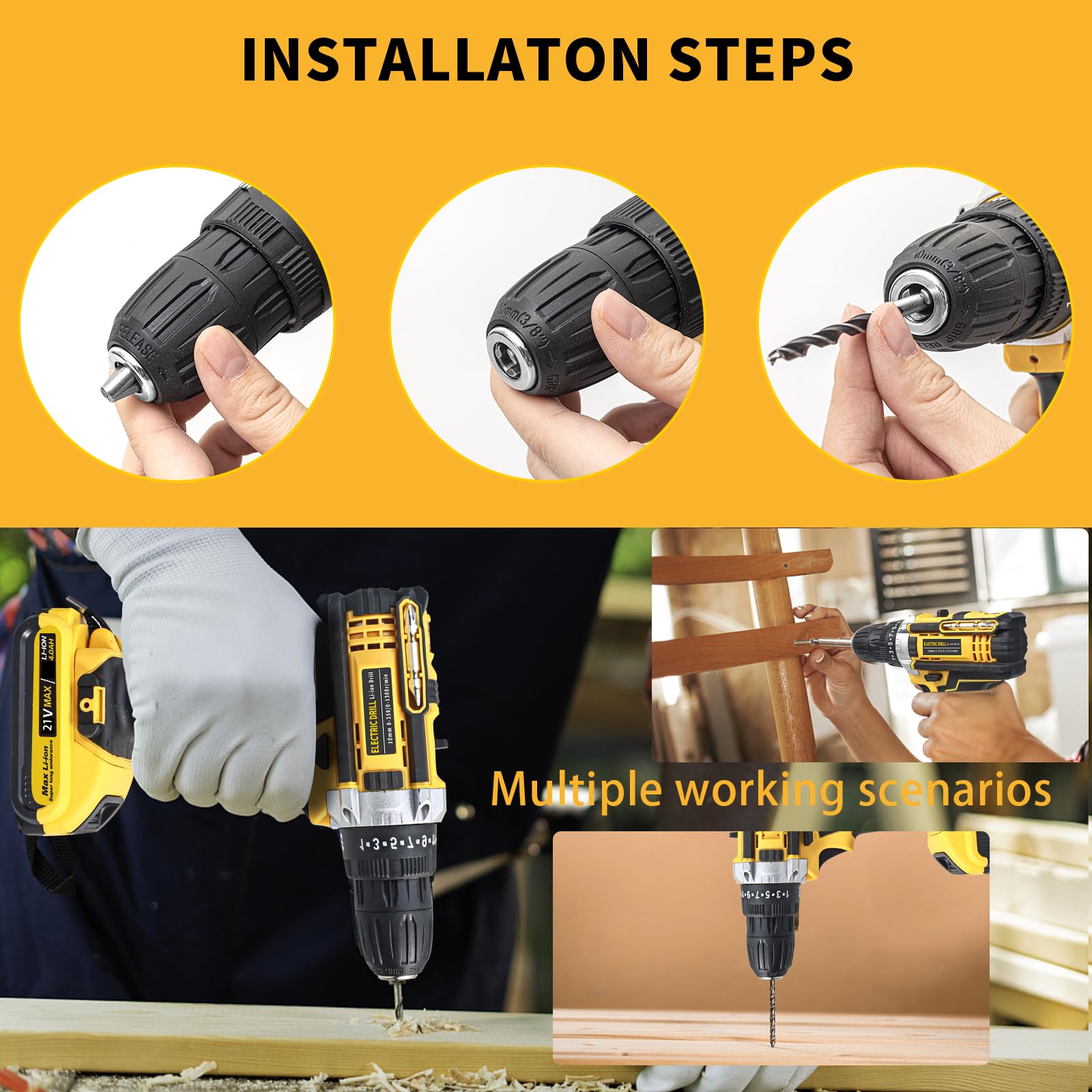 YOSOFT Home Tool Set with Power Drill,119 PCS Cordless Drill Tool Set,25+1 Adjustable Clutch & 3/8 Inch Keyless Chuck Power Drill Driver Set for Men and Women,Repair Toolbox Tools for Home