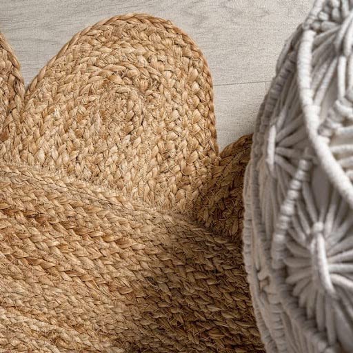 4x4, 5x5, 6x6, Natural Jute Scallop Round Rug, Floor Natural Scalloped Edge Rug Braided Boho Eco Large Circular Handmade Area Rugs (4x4 Ft Round Rug)
