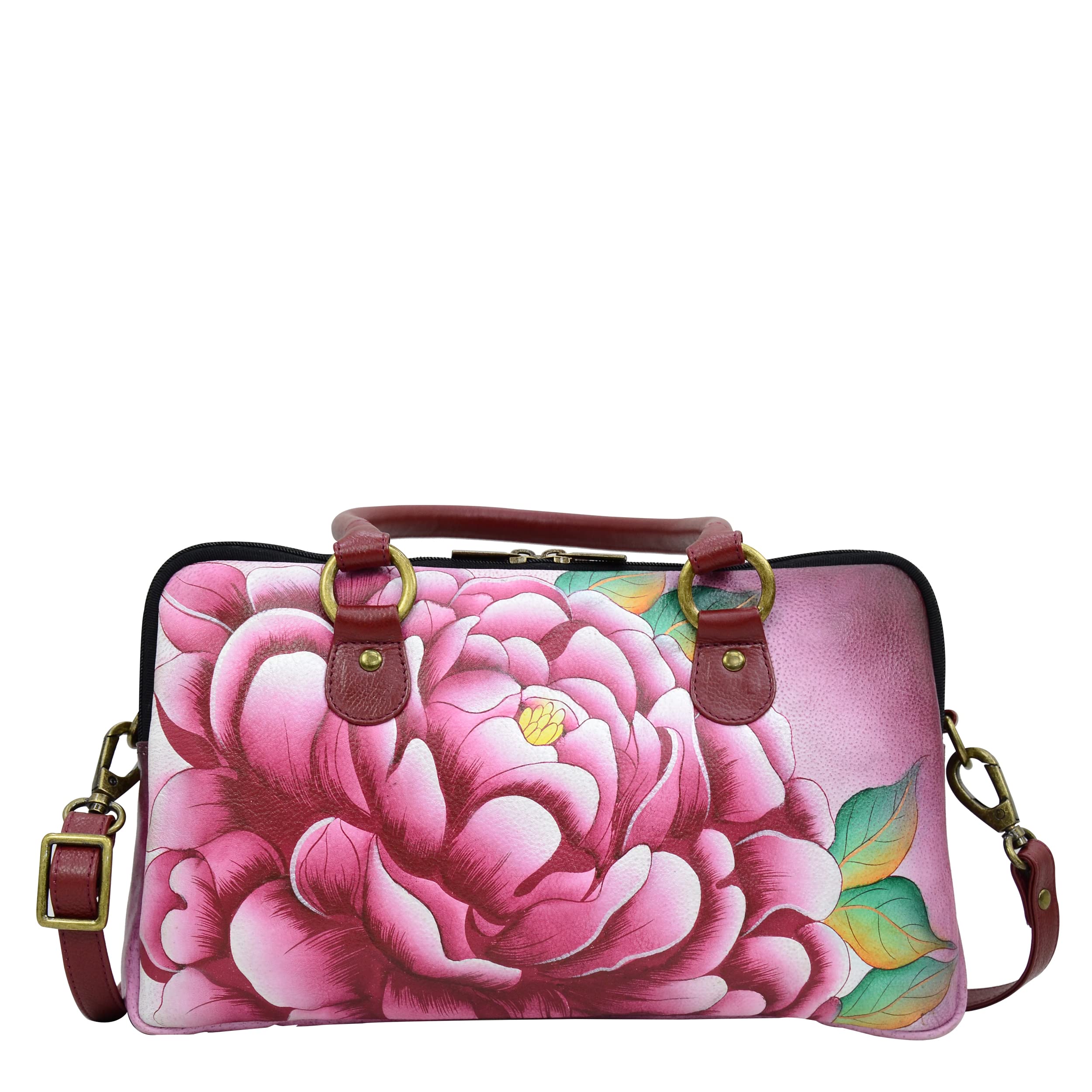 Anna by Anuschka Women's Hand-Painted Genuine Leather Multi Compartment Satchel - Precious Peony