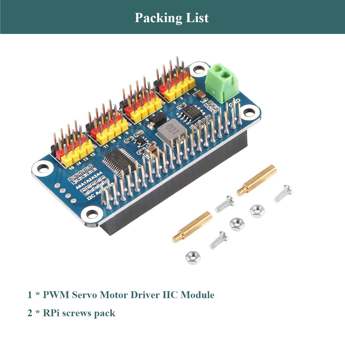 MakerFocus PWM Servo Motor Driver IIC Module 16 Channel PWM Outputs 12 Bit Resolution I2C Compatible with Raspberry Pi 4 3B+ 3B Zero/Zero W/Zero WH and Jetson Nano