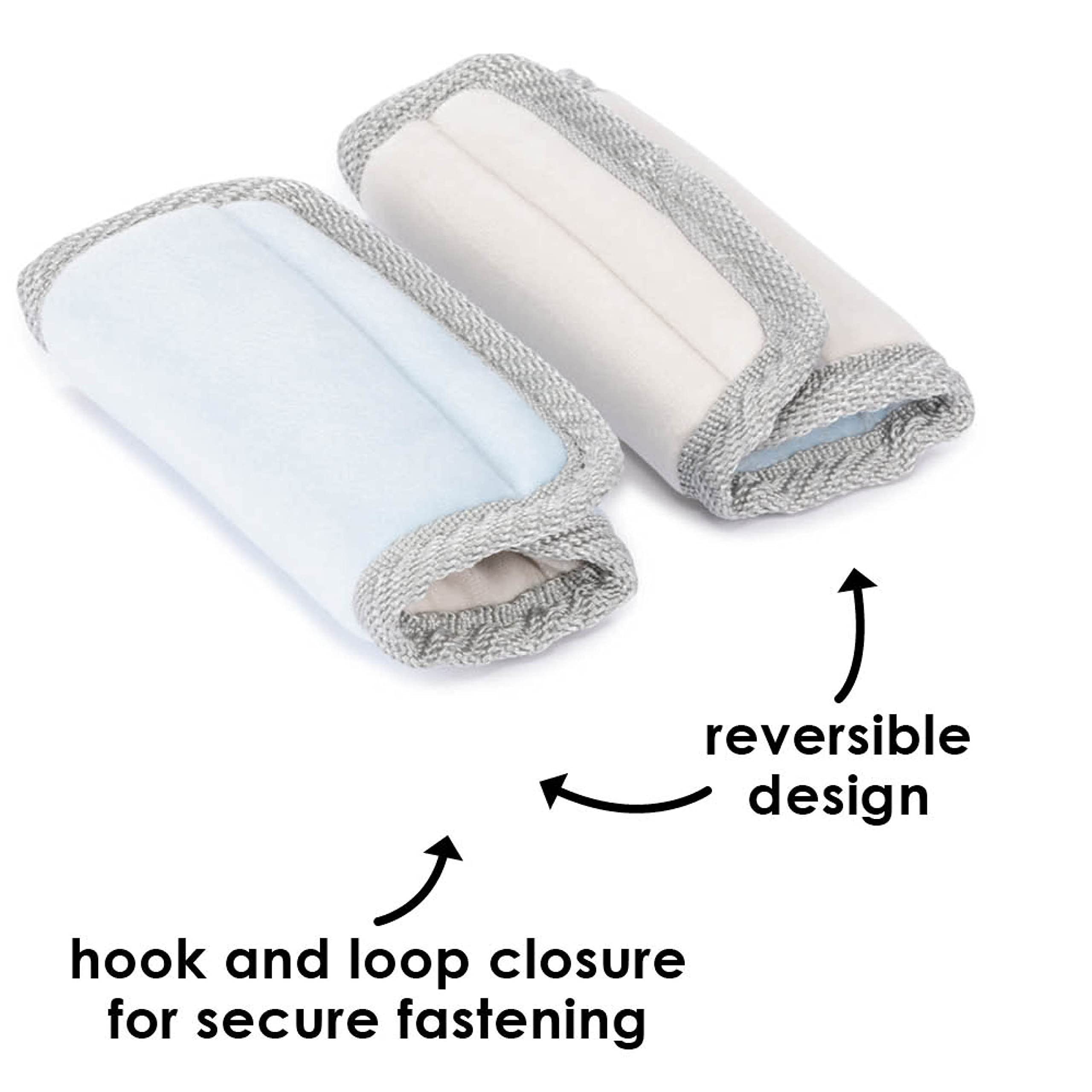 Diono Soft Wraps Car Seat Straps, Shoulder Pads for Baby, Infant, Toddler, 2 Pack Reversible Soft Seat Belt Cushion and Stroller Harness Covers Helps Prevent Strap Irritation, Blue