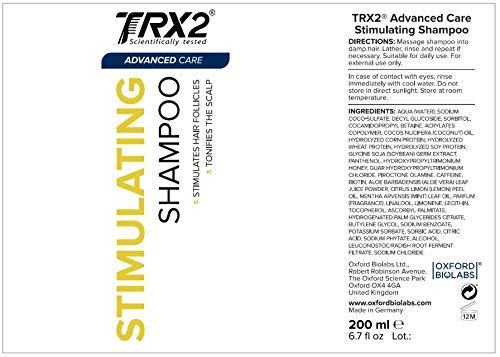 TRX2 Stimulating Shampoo - Enhanced Cleansing & Tonifying - Caffein, Biotin and Soya Bean - Paraben Free [6.7 oz]