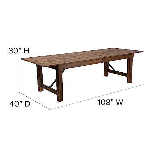 Flash Furniture Hercules Commercial Grade Farmhouse Dining Table | Solid Pine Foldable Table for 10 in Antique Rustic | Rustic Charm for Home and Events