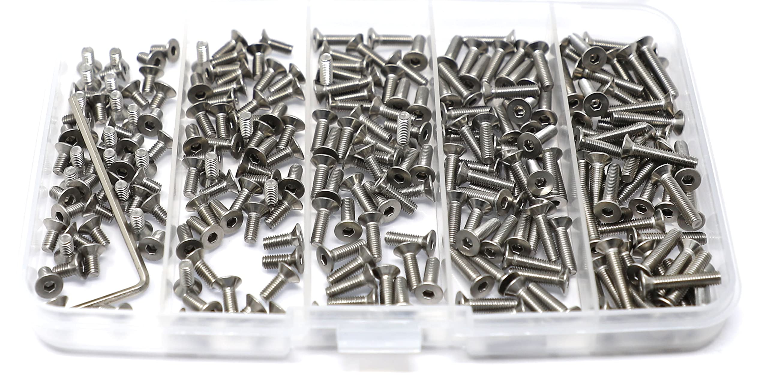 iexcell 250 Pcs M3 x 6/8/10/12/16 Stainless Steel 304 Hex Socket Flat Head Cap Screws Bolts Assortment Kit
