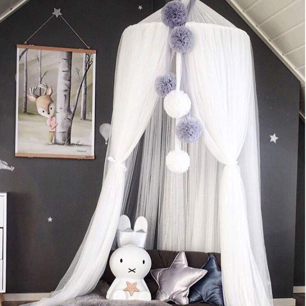 OldPAPA Bed Canopy for girls - Princess Bed Canopy Mosquito Net Nursery Play Room Decor Dome Premium Yarn Netting Curtains Baby Game Dream Castle, White