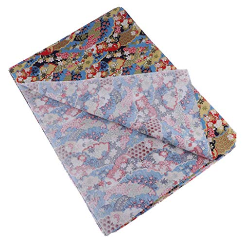 LoveinDIY Cotton Fabric Yard Sewing Patchwork Fabric Japanese Kimono Printed Fabric, Japanese Traditional pattarn, for Your Hand Making, Blue Flowers