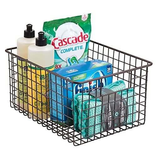 mDesign Metal Wire Food Storage Basket Organizer with Handles for Organizing Kitchen Cabinets, Pantry Shelf, Bathroom, Laundry Room, Closets, Garage - Concerto Collection - 8 Pack - Bronze