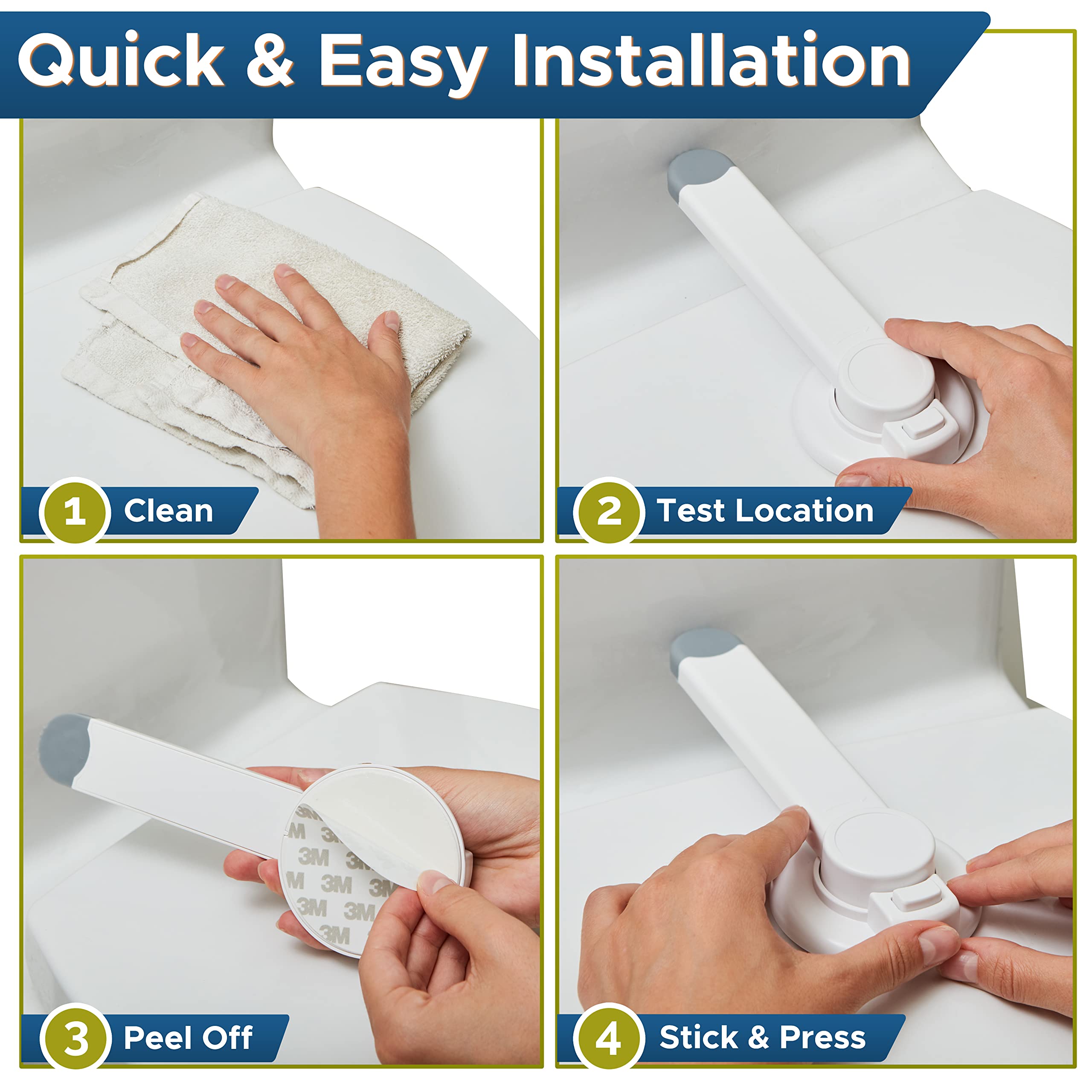 Toilet Locks Baby Proof (2-Pack) Ideal Baby Proof Toilet Lid Lock with Arm – No Tools Needed Easy Installation with 3M Adhesive – Top Safety Toilet Seat Lock – Fits Most Toilets, White