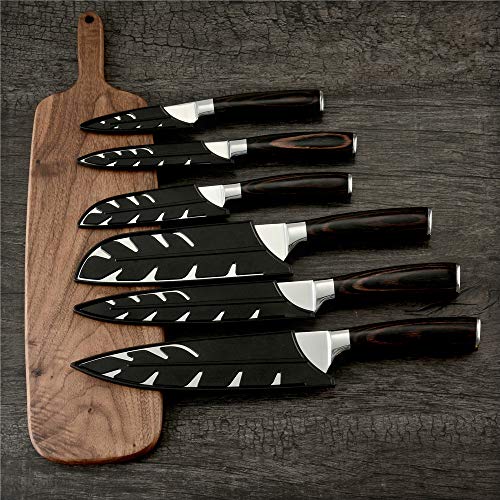 Japanese Kitchen Knife Set with Knife Covers Bread Eviscerate Sliced Fruit Utility Santoku Damascus Pattern Cooking Knife