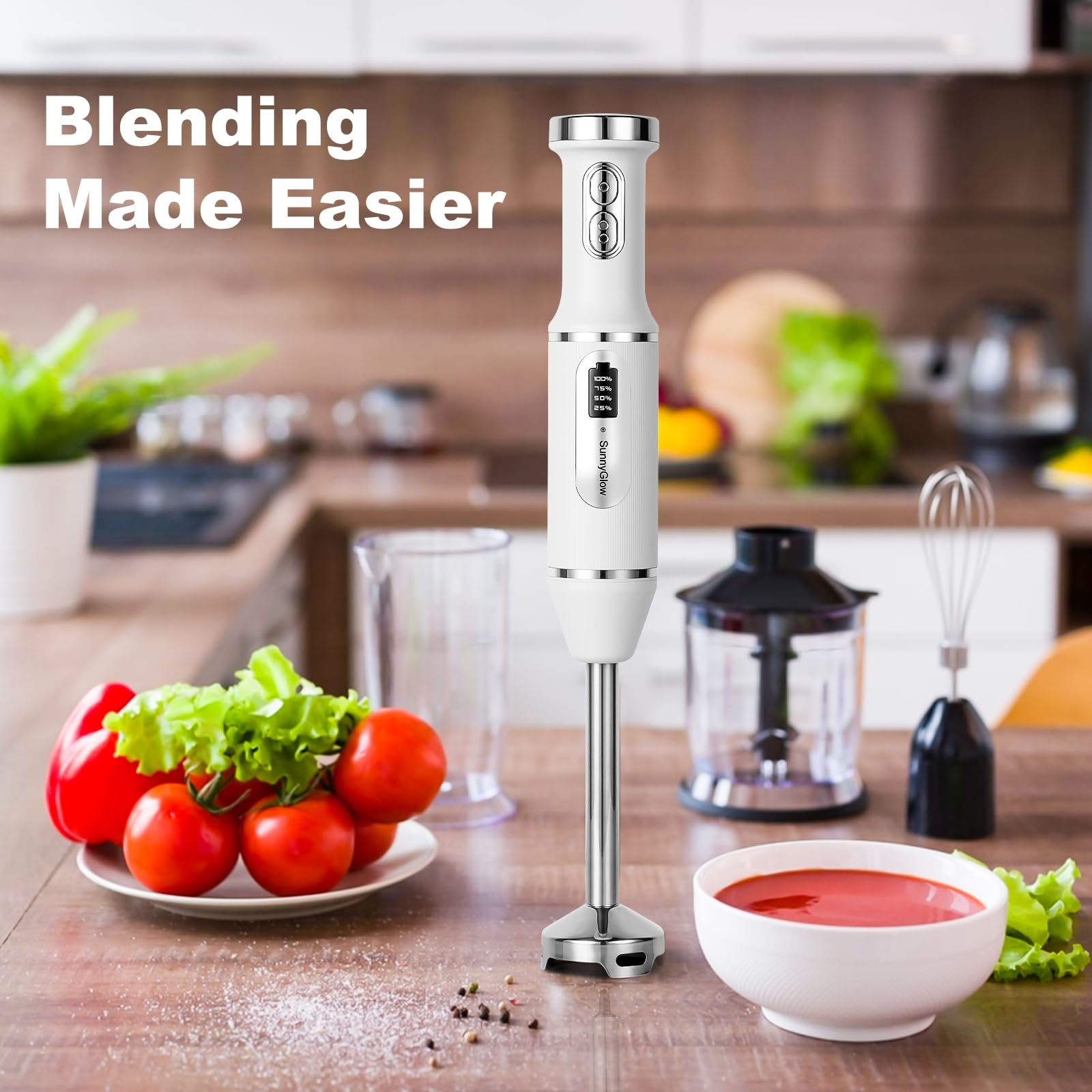 SunnyGlow Cordless Hand Blender: Rechargeable Cordless Immersion Blender Handheld, Powerful Detachable Easy Control Grip Stick Mixer Milkshakes | Smoothies | Soup| Puree | Baby Food