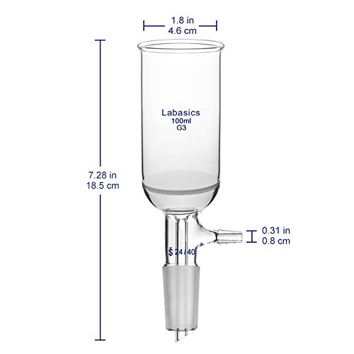 Labasics Borosilicate Glass Buchner Filtering Funnel with Fine Frit (G3), 46mm Inner Diameter, 80mm Depth, with 24/40 Standard Taper Inner Joint and Vacuum Serrated Tubulation (100ml)