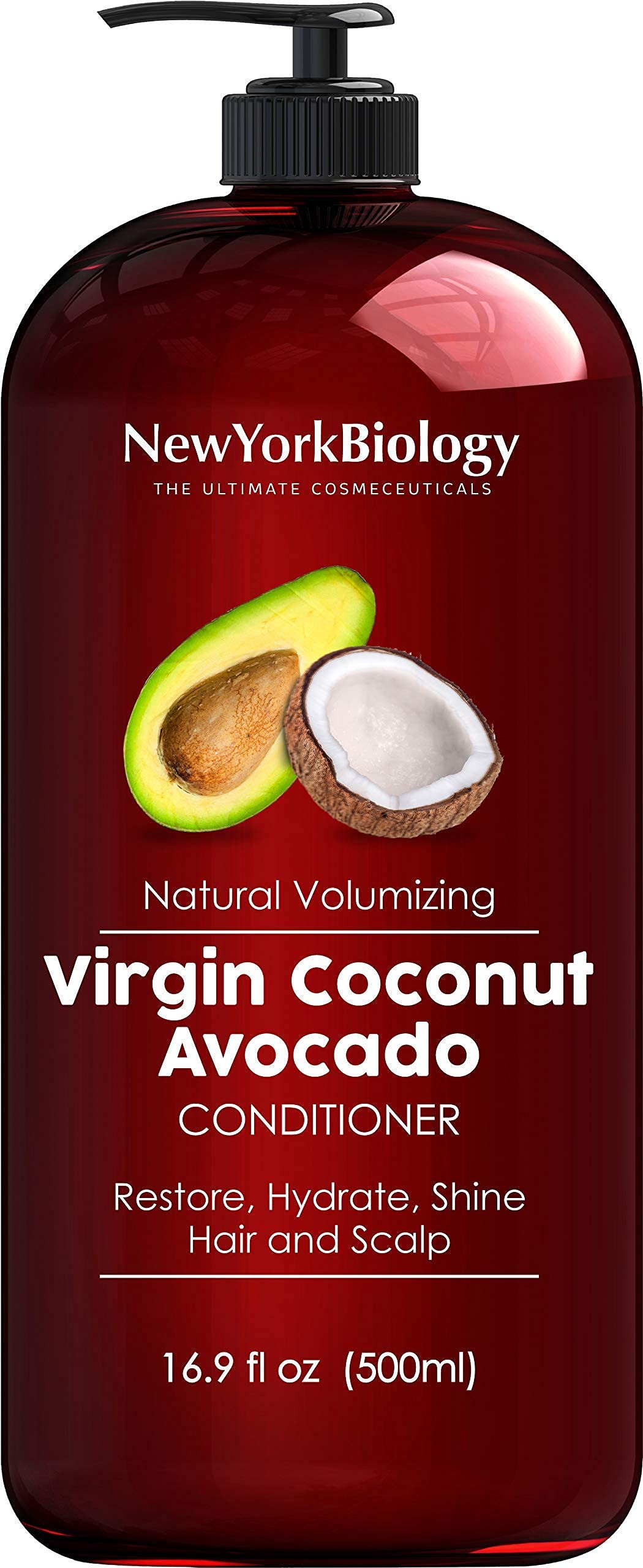 New York Biology Virgin Coconut and Avocado Oil Conditioner - Helps Restore Shine, Hair Gloss and Hydration to Dry Hair and Itchy Scalp – Safe for All Hair Types - 16.9 fl Oz