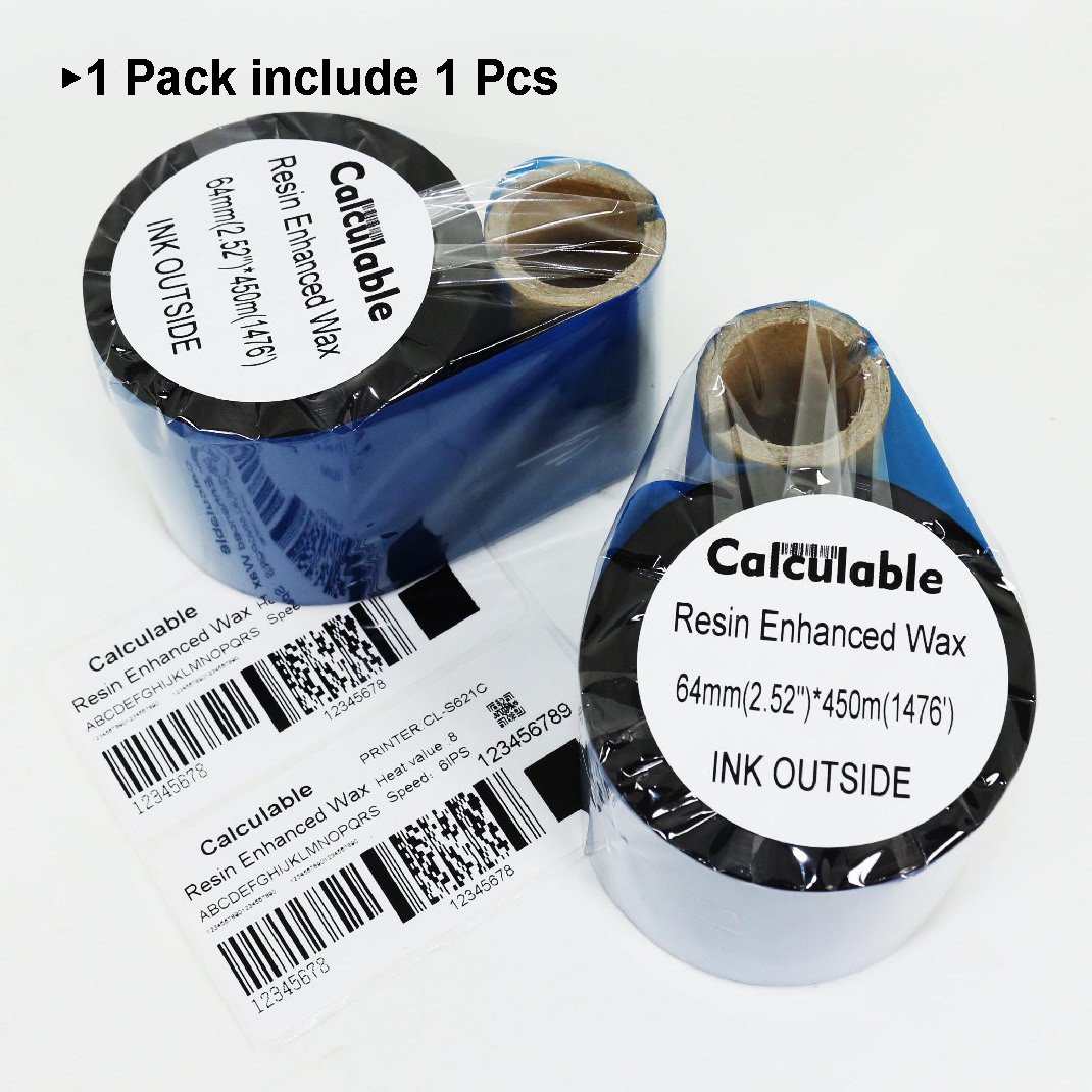 DEFMATE Black 2.52" x 1476' (64mmx450m) Thermal Transfer Wax Ribbon for Zebra Desktop Printer,TEC,DATAMAX,INTERMEC,Avery,Citizen,SATO,TSC,GODEX,ARGOX,BEIYANG,POSTEK