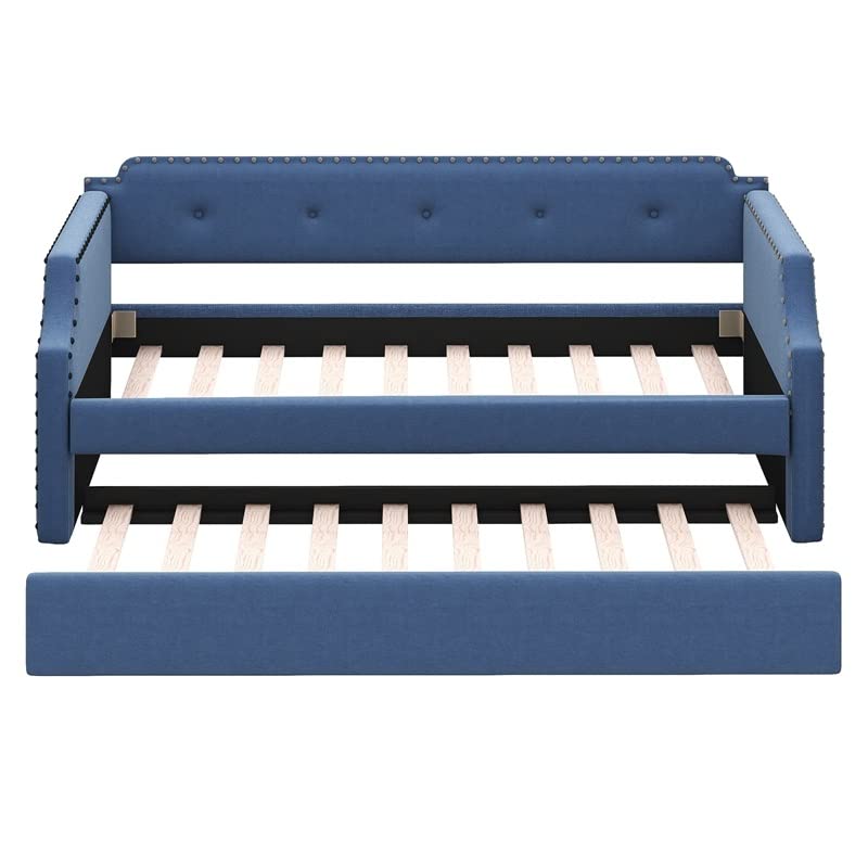 FLOYINM Upholstered Daybed with Trundle, Wood Slat Support,Upholstered Frame Sofa Bed, Twin