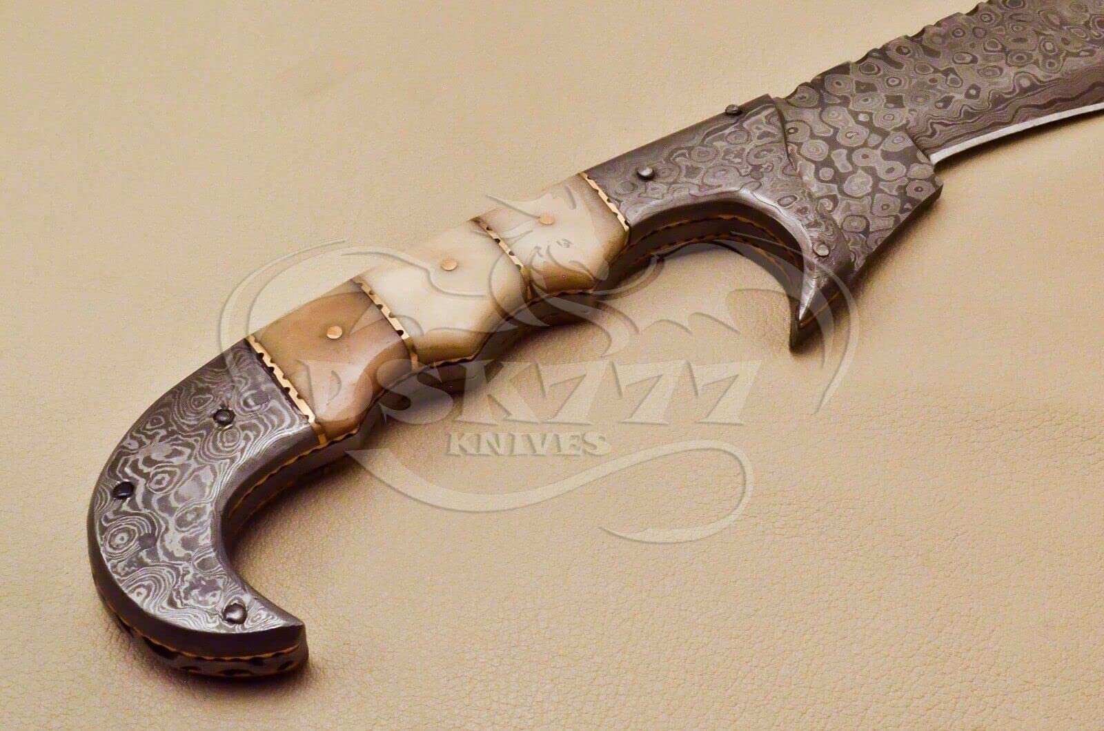 NoonKnives: 18 "Hand Made Damascus Steel Collectible kopis/sword/Bowie/Knife Handle Brass spacer (bone)