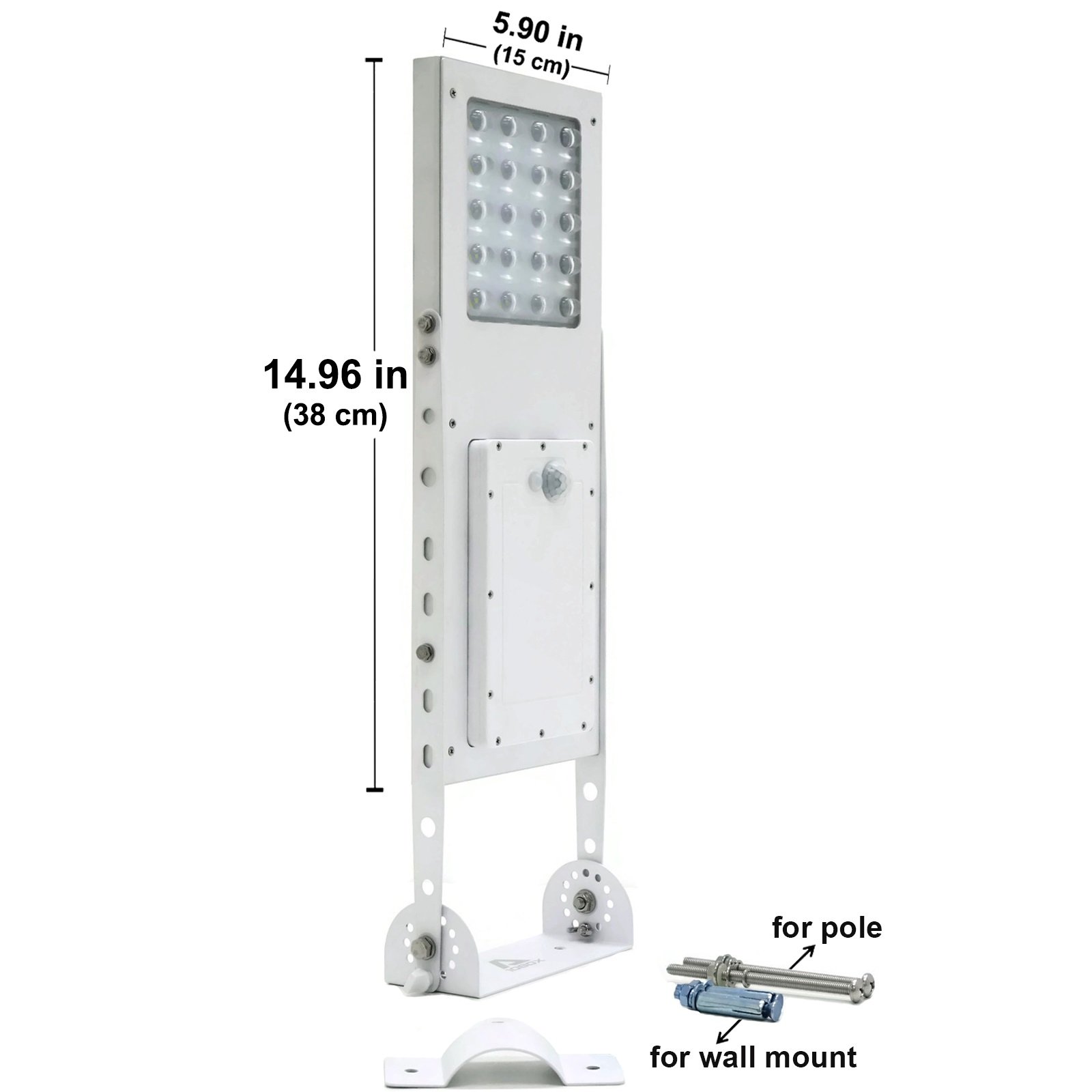 Alpha 1080X Solar Street Light Motion Sensor 3-Mode Street Lamp Dusk to Dawn Dimmable Waterproof Max Pole Diameter 3", Cool White LED