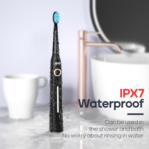 SEAGO Electric Toothbrush for Adults, with 8 Heads and 5 Modes, Rechargeable Sonic Tooth Brush One Charge for 30 Days, with 2 Mins Timer(Black)