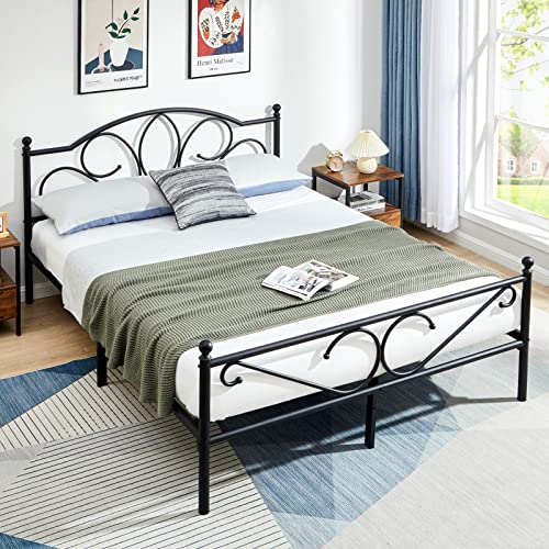 GreenForest Queen Size Bed Frame with Headboard Quick Assembly Heavy Duty Platform Bed Frame with Underbed Storage,No Box Spring Needed Mattress Foundation,Black