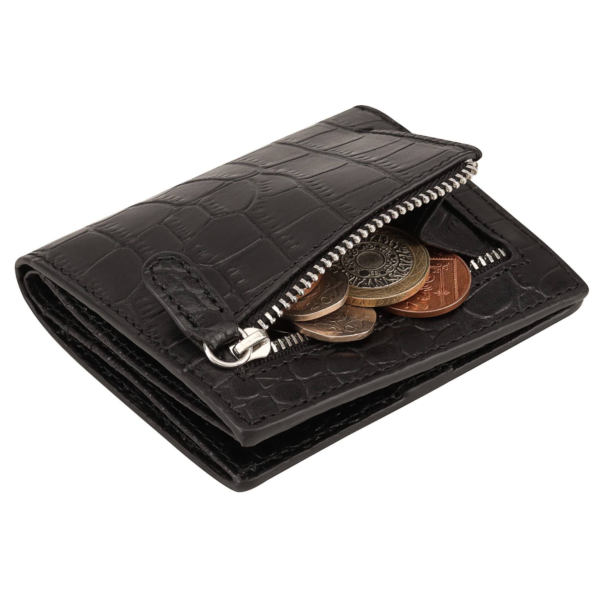 BOTANNER Genuine Leather Womens Wallet RFID Blocking Slim Compact 6 Credit Card Slots 1 ID Window Bills Sections Zipped Section for Coins Secure Button Closure Gift Boxed Red