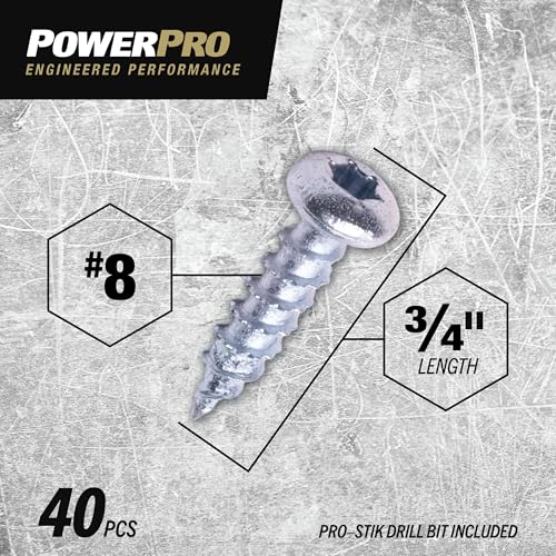 Power Pro Premium One Multi-Material Pan Head Screws, Zinc Plated Steel, Fasten in Wood, Metal, Concrete, Drywall and Plastic, Silver, #8 x ¾ inch, Box of 40 Screws