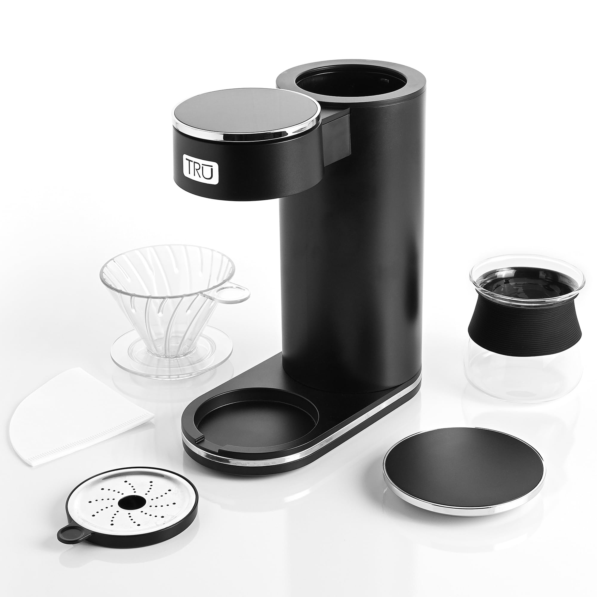 TRU Automatic Pour Over Coffee Maker with Digital Controls - Auto Coffee Maker with Plastic Cone Dripper - Coffee Brewer for Household Use