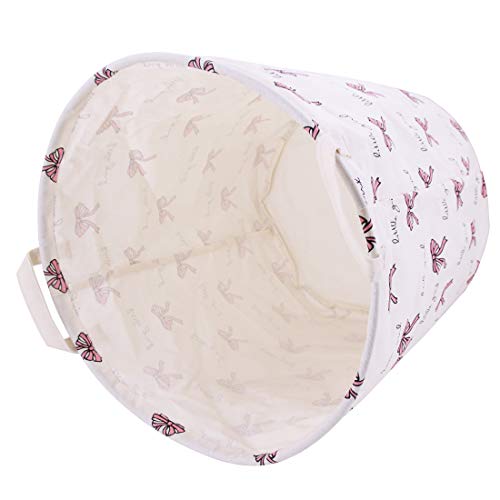 Jacone Large Laundry Basket Canvas Fabric Waterproof Cylindric Laundry Hamper Storage Basket with Handles, Decorative and Convenient for Kids Bedroom (Bowknot)