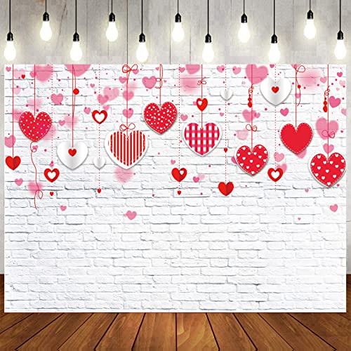 LTLYH 8x6ft Valentine's Day Backdrop White Brick Wall Red Hearts Photography Background Valentine's Day Wedding Bridal Shower Birthday Party Decor Banner Portrait 088