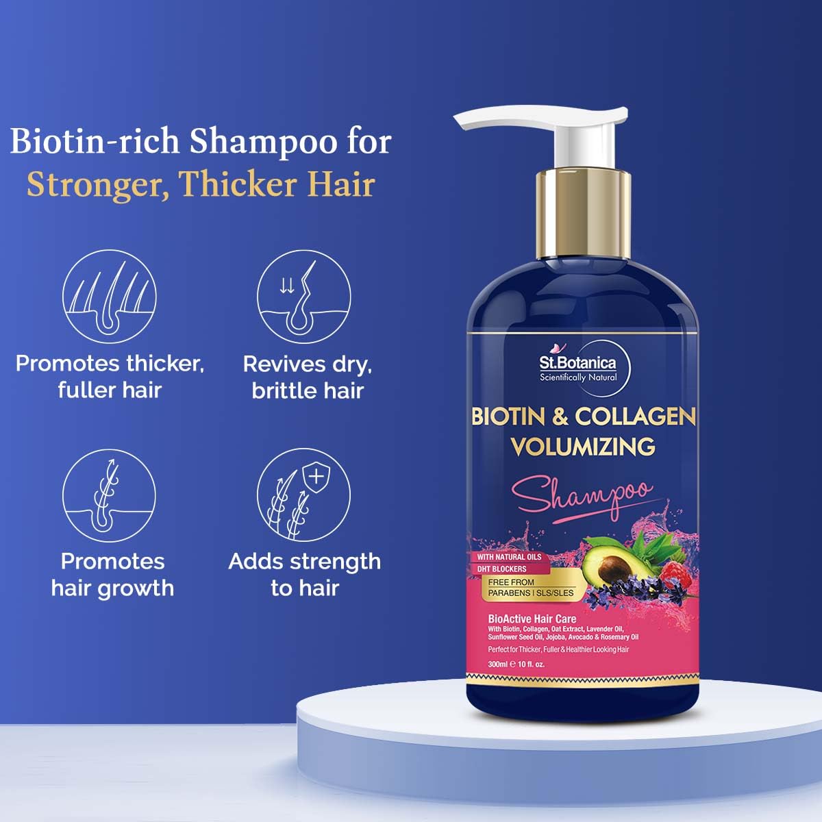 StBotanica Biotin & Collagen Volumizing Hair Shampoo - 300ml - No Sulphate, No Parabens, No Silicon