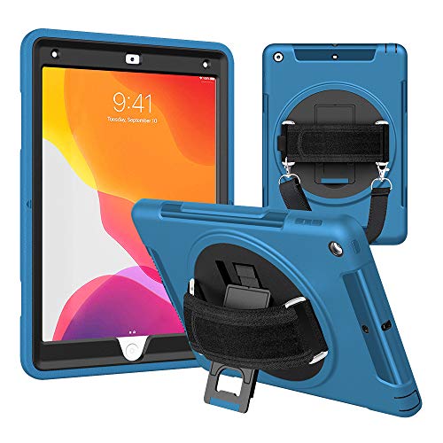 iPad Air (Air 1) Case Heavy Duty 9.7 with Screen Protector - Hand Strap,Shoulder Strap, Hardback, 360 Rotatable Kickstand, Shockproof - A1474 A1475 MD785LL/A (Blue)