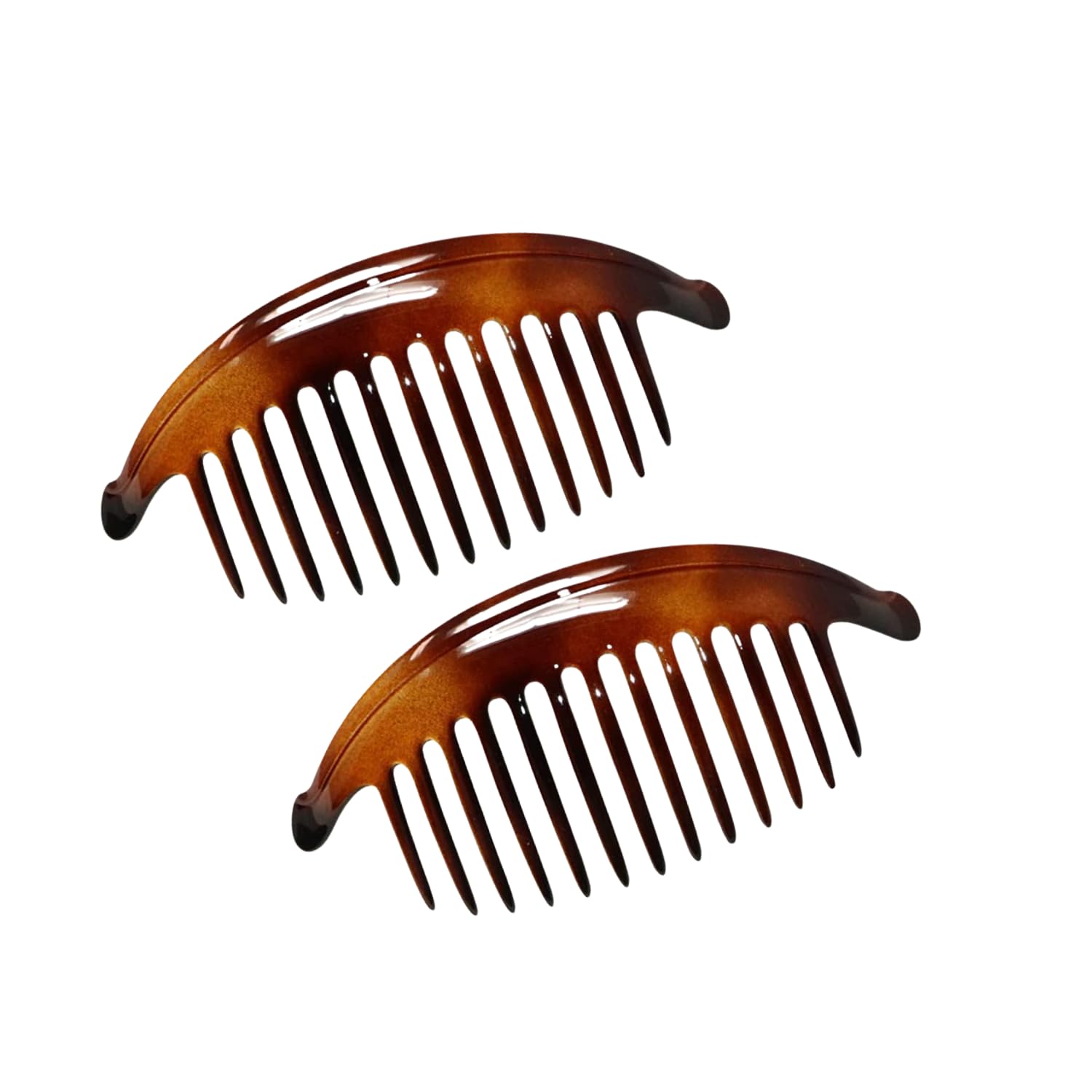 Parcelona French Banana Wide Edge Tortoise Shell Brown Extra Large 7” Celluloid 13 Teeth Set of 2 Side Hair Combs for Women and Girls